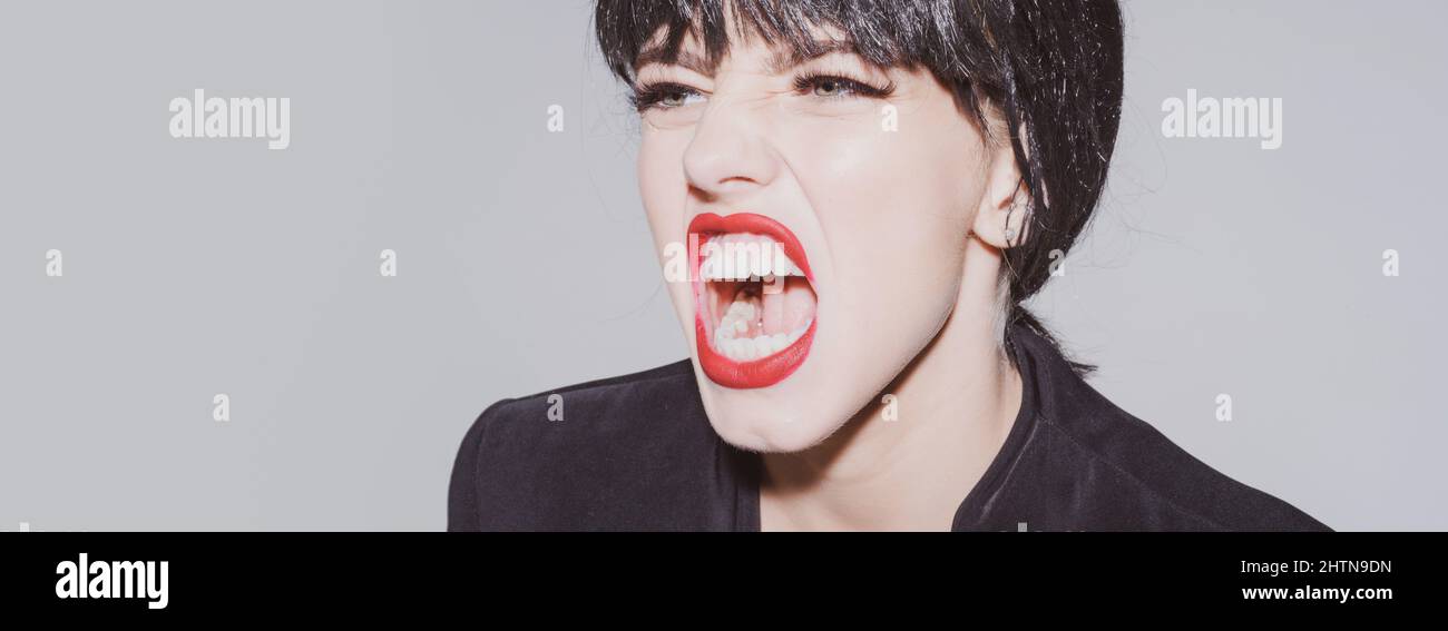 Woman shouting and screaming loud with open mouth. Shout and scream ...