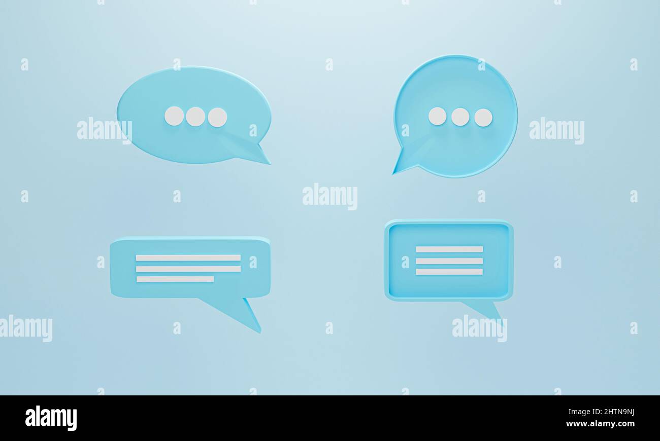Set of 4 chat bubble icon or speech bubbles symbol on blue pastel ...