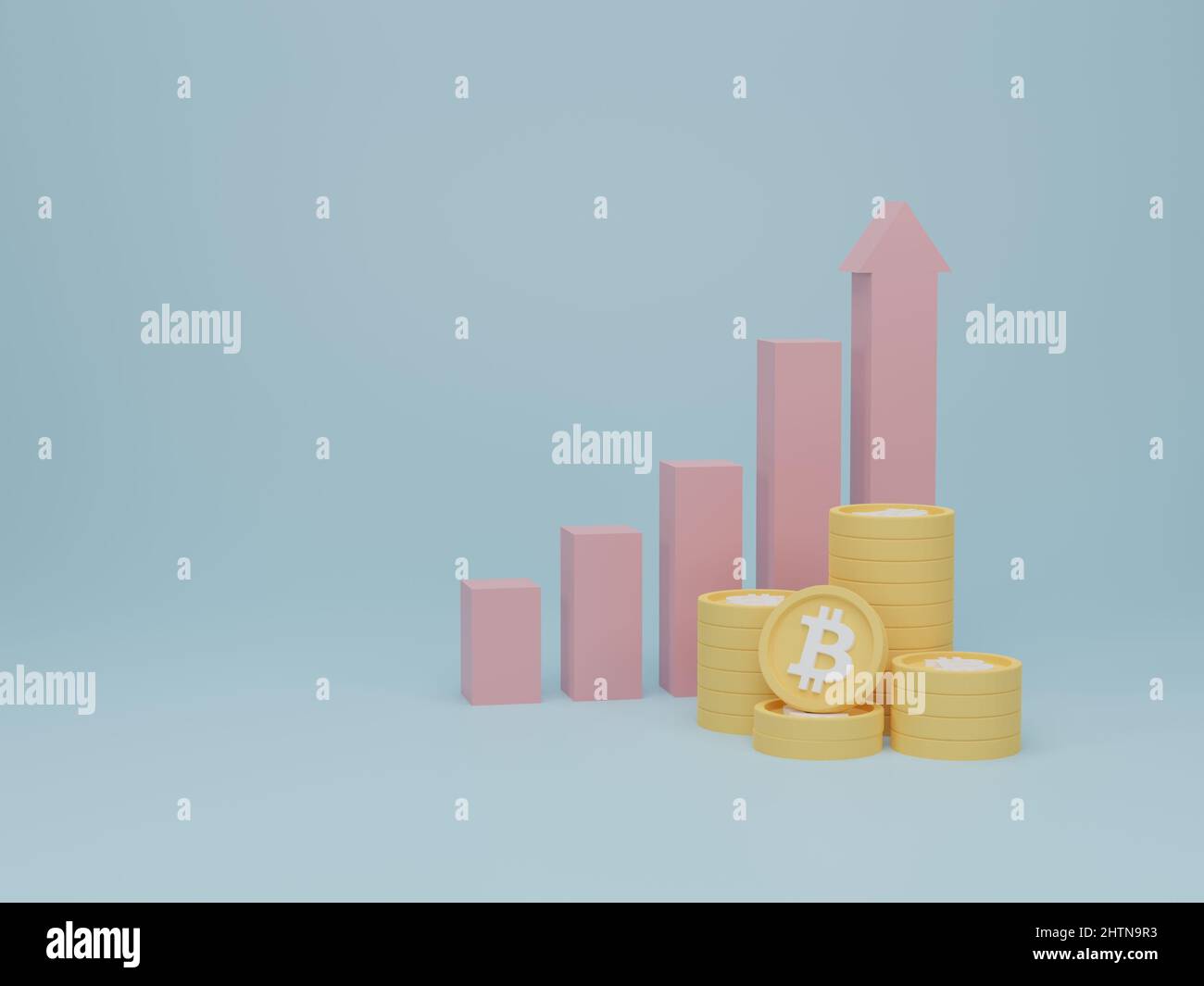Stair step to growth success and bar graph with btc coin stack ...
