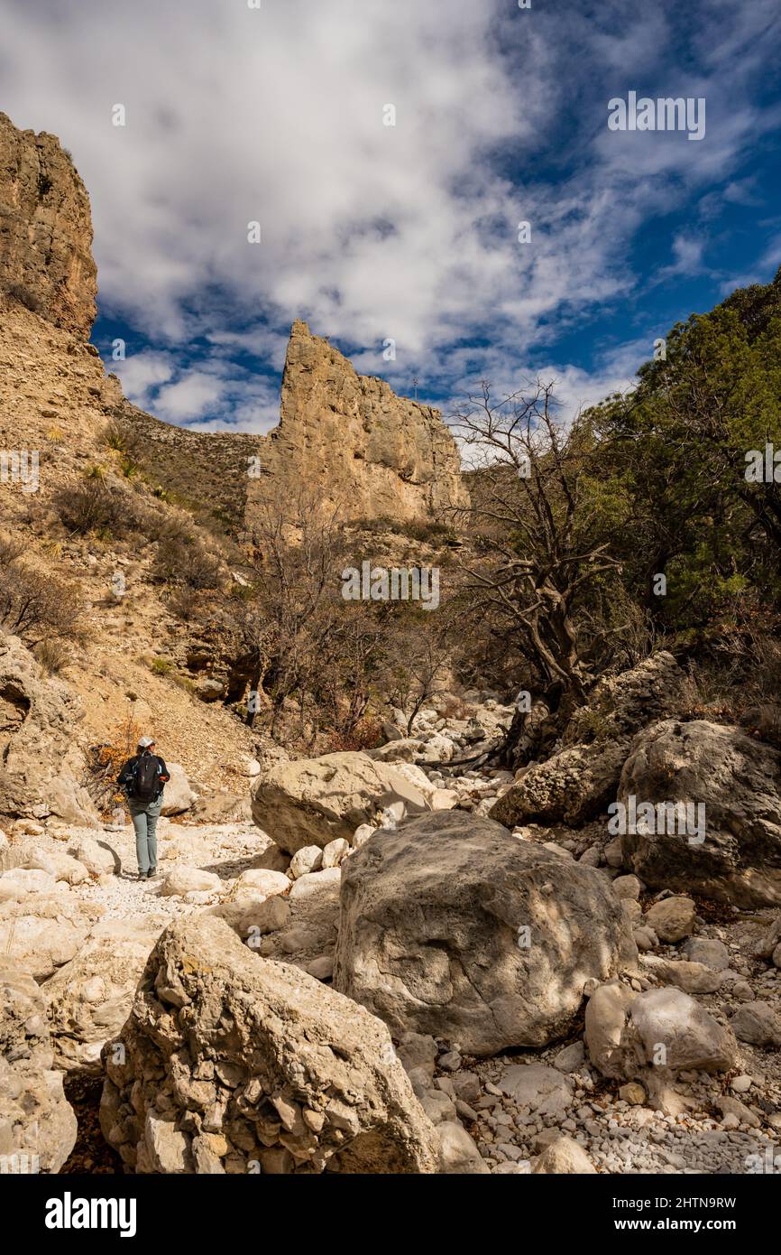 Hiker Heading Down The Devils Hall Trail in Guadalupe Mountains ...