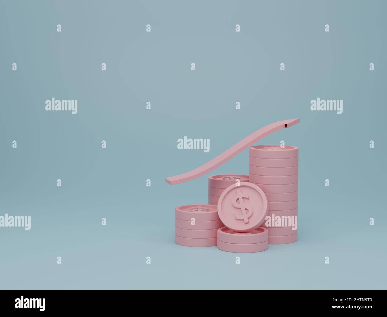 Arrow and coin stacks on pink background. Growth financial success and ...