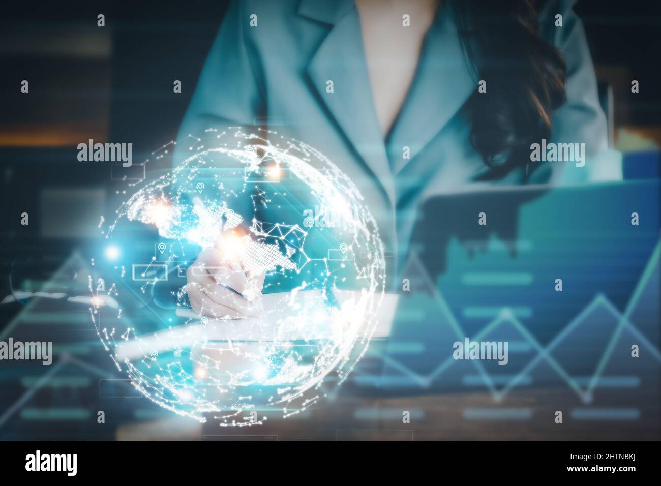 Investment concepts, businesswomen use document and computers to ...