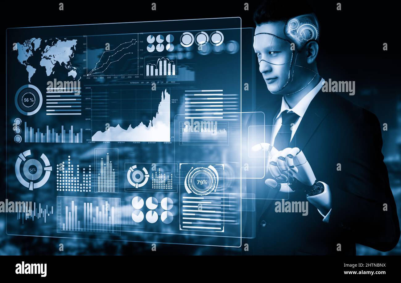 3D rendering futuristic droid robot technology development, artificial ...