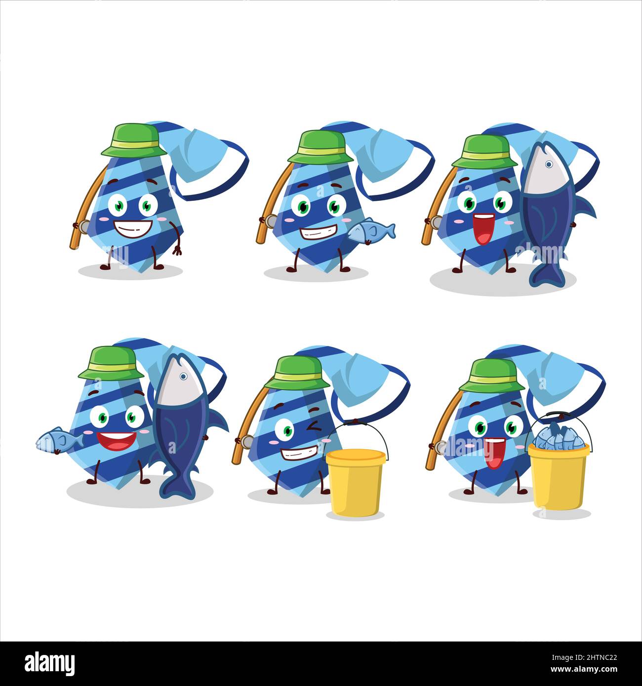A fisherman blue tie cartoon picture catch a big fish. Vector ...