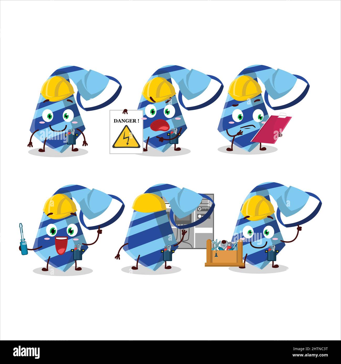 Professional Lineman blue tie cartoon character with tools. Vector ...