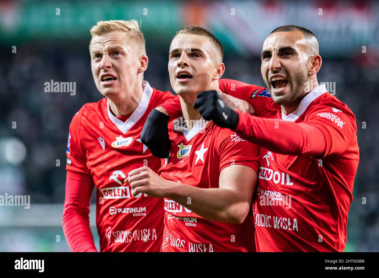 Michal Frydrych (L), Konrad Gruszkowski (C), Dor Hugy (R) of Wisla ...