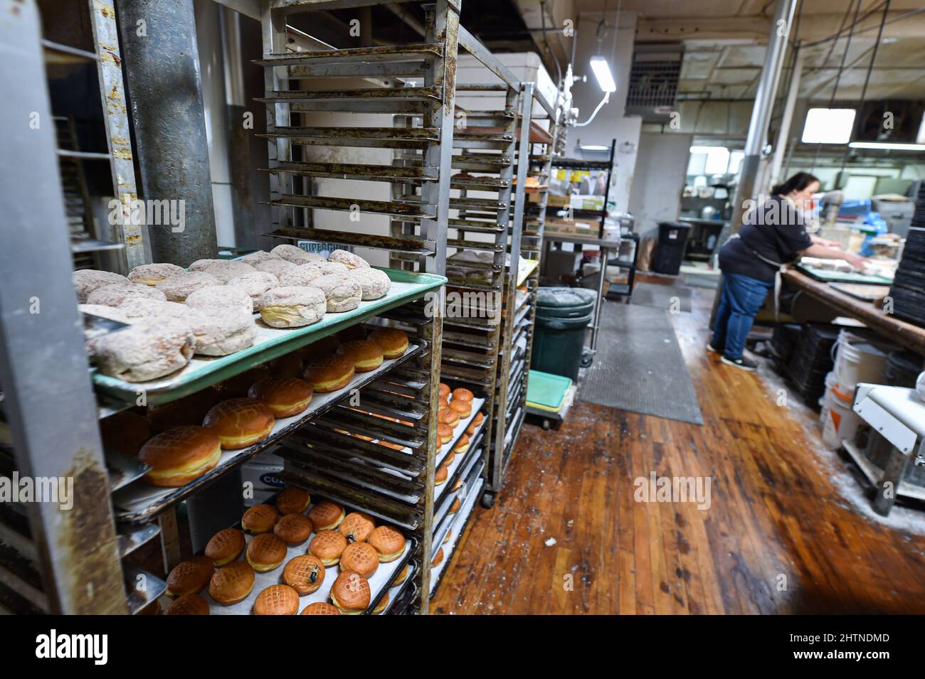 Finished fastnacht seen on racks in the bakery section of Sanitary ...