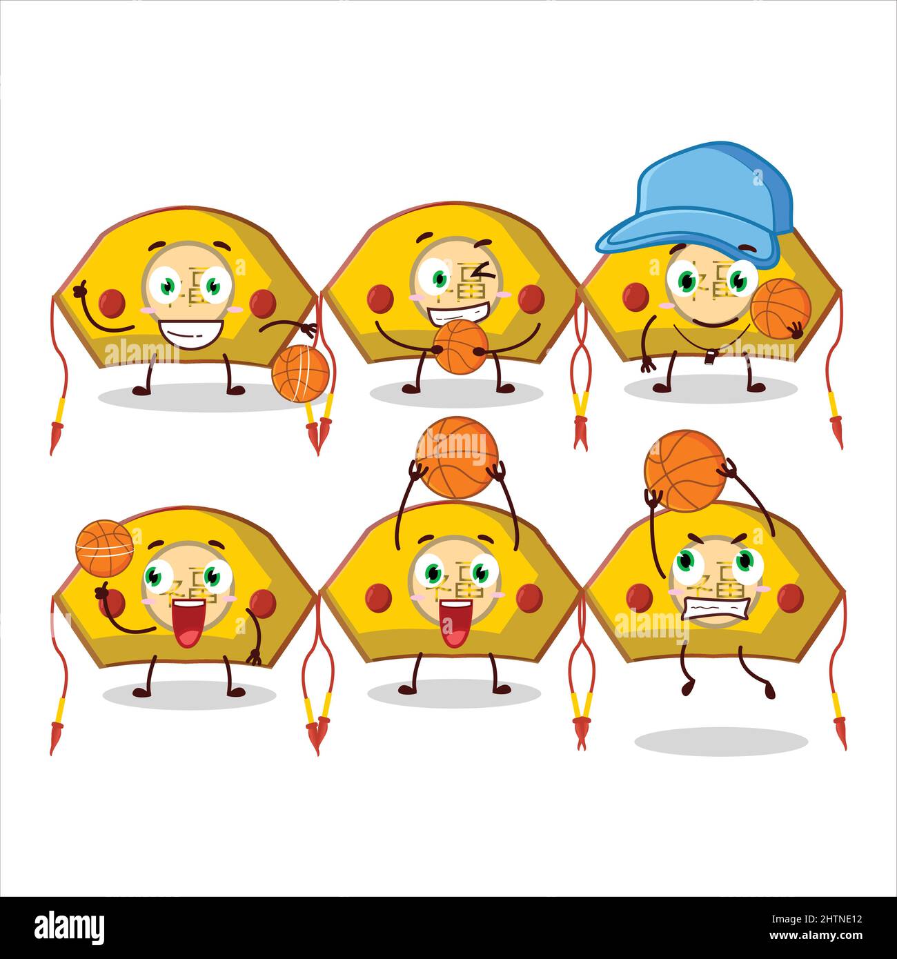 Talented yellow chinese woman hat cartoon character as a basketball ...