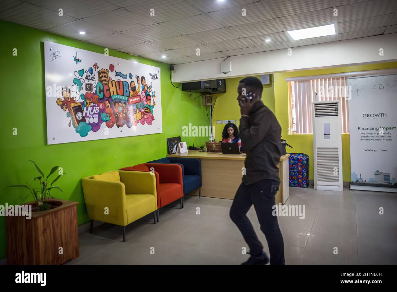 The reception in the Co-Creation Hub in Yaba, Lagos, an area in Nigeria ...