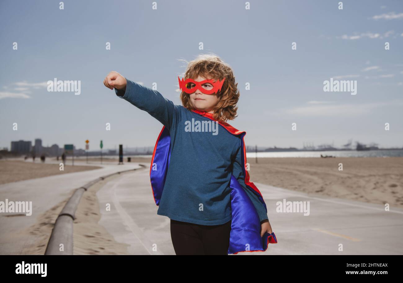 Superhero child boy concept for childhood, imagination and aspirations ...