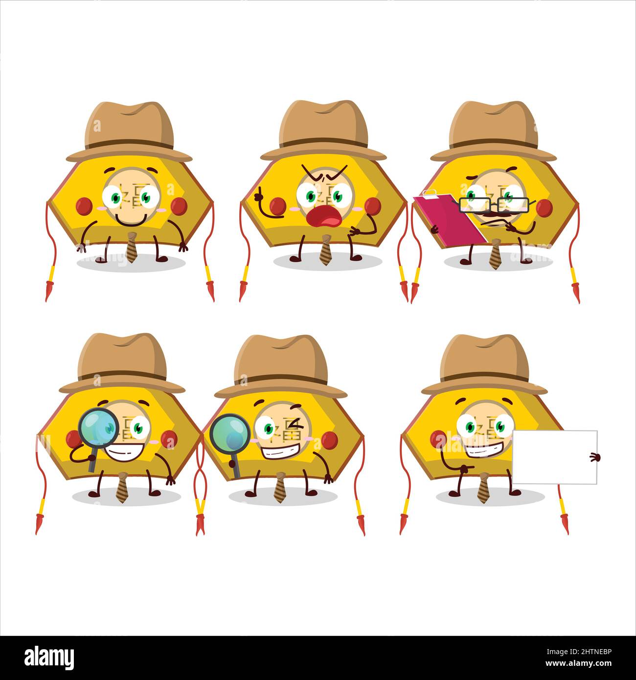 Detective yellow chinese woman hat cute cartoon character holding ...