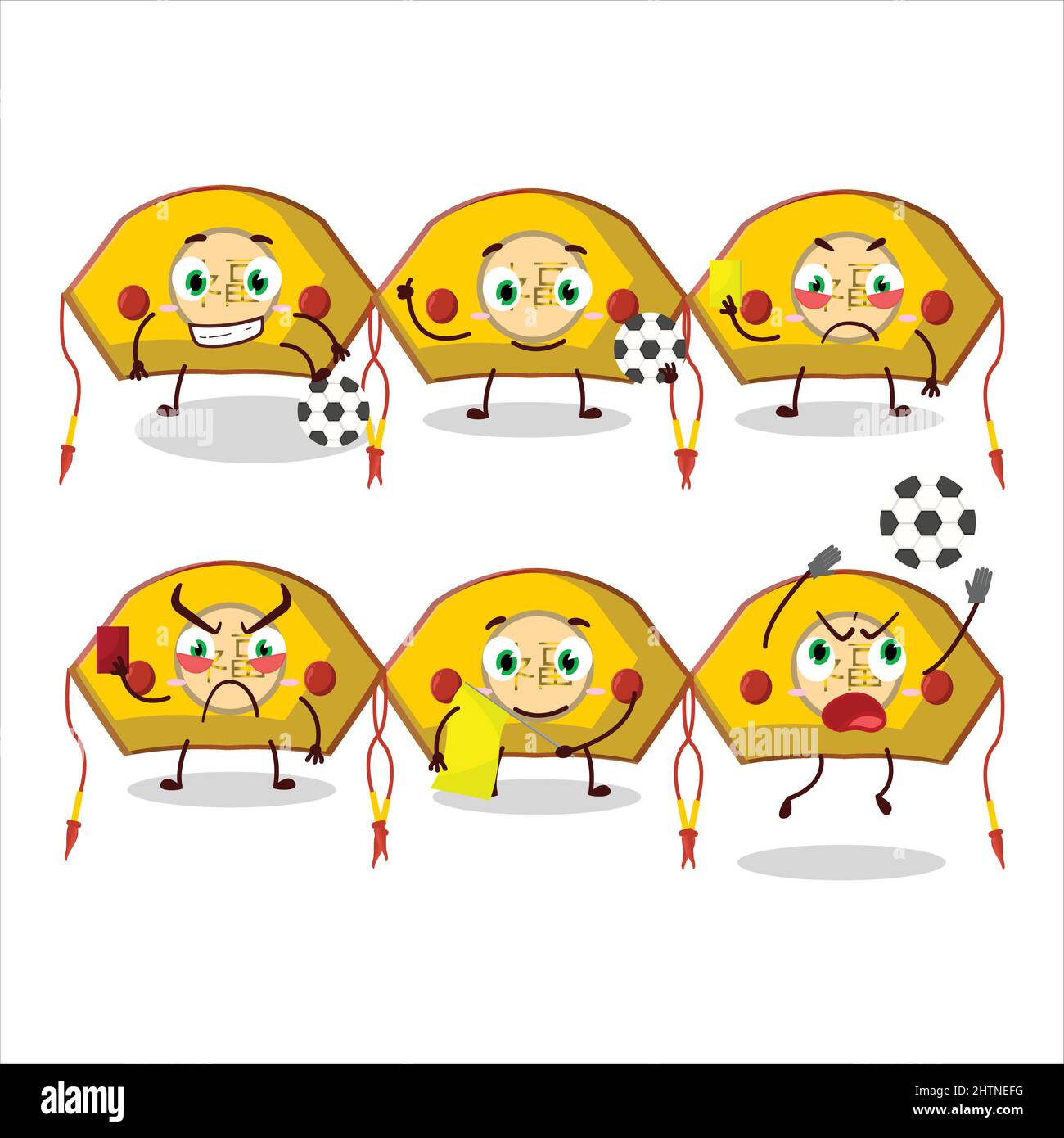 Yellow chinese woman hat cartoon character working as a Football ...