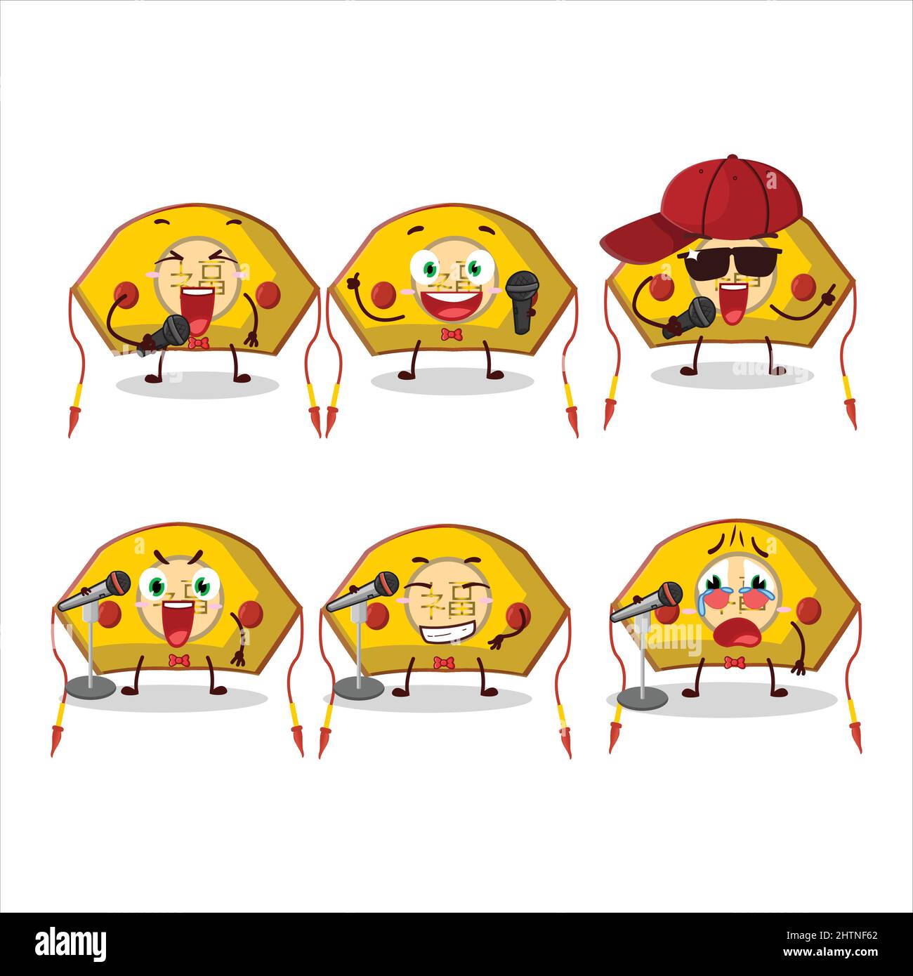 A Cute Cartoon design concept of yellow chinese woman hat singing a ...