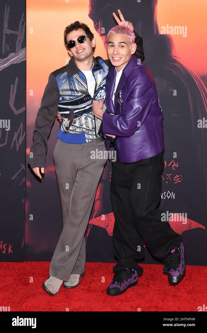 Evan Mock (r) attends the World Premiere of “The Batman” at Josie ...
