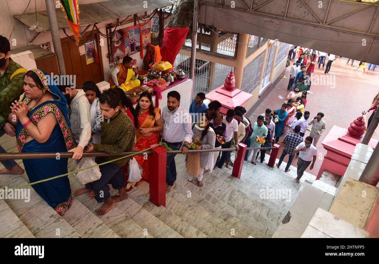 Guwahati, Guwahati, India. 1st Mar, 2022. Hindu devotees queue to offer ...