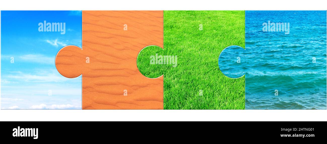 Parts of puzzle with sky, sand, water, grass. Puzzle Pieces with nature ...