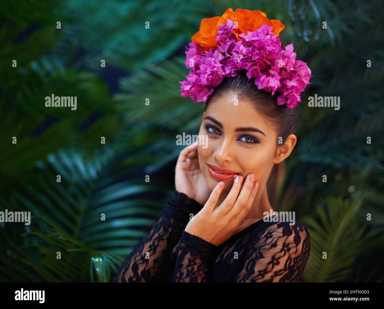 Otherworldly eyes. A portrait of a beautiful woman wearing a colorful ...