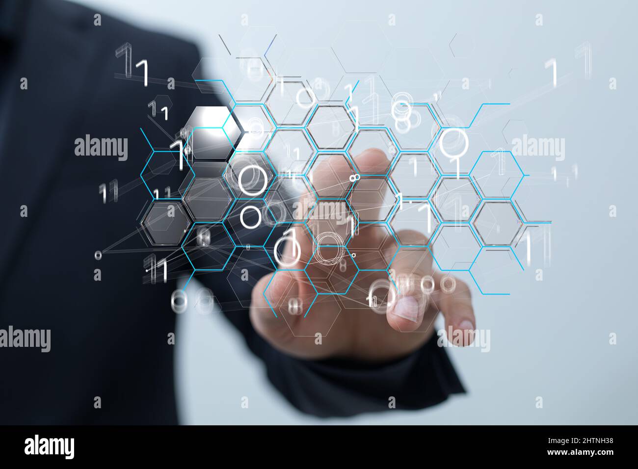 Finger pointing at network illustration Stock Photo - Alamy