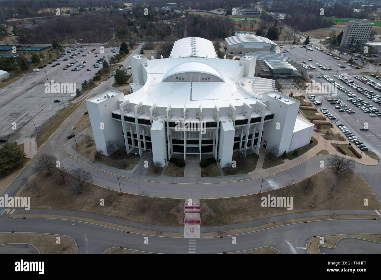 An aerial view of Simon Skjodt Assembly Hall on the campus of Indiana ...