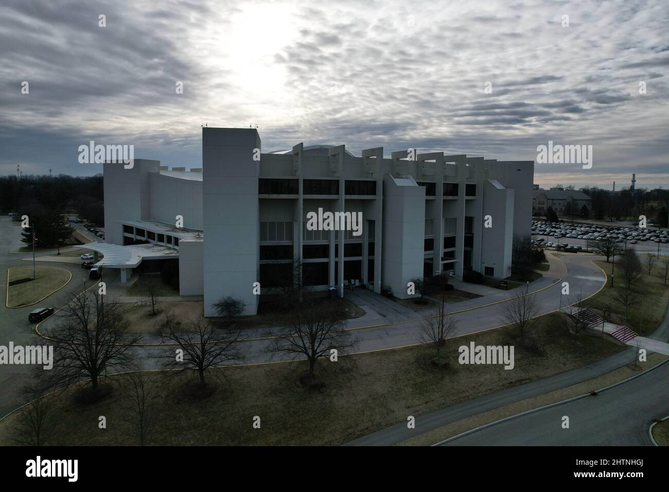 An aerial view of Simon Skjodt Assembly Hall on the campus of Indiana ...