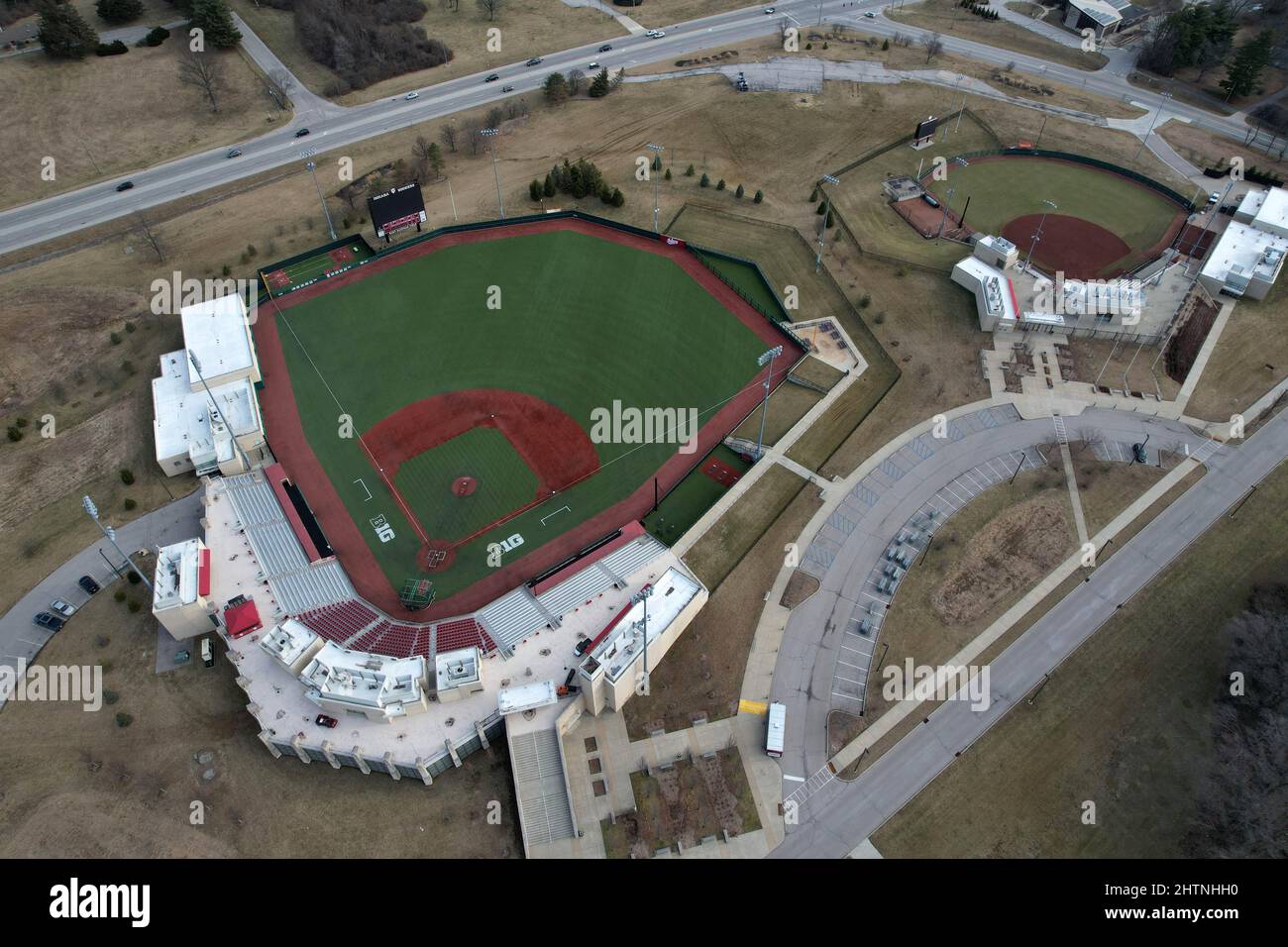 An aerial view of Bart Kaufman baseball field on the campus of Indiana ...