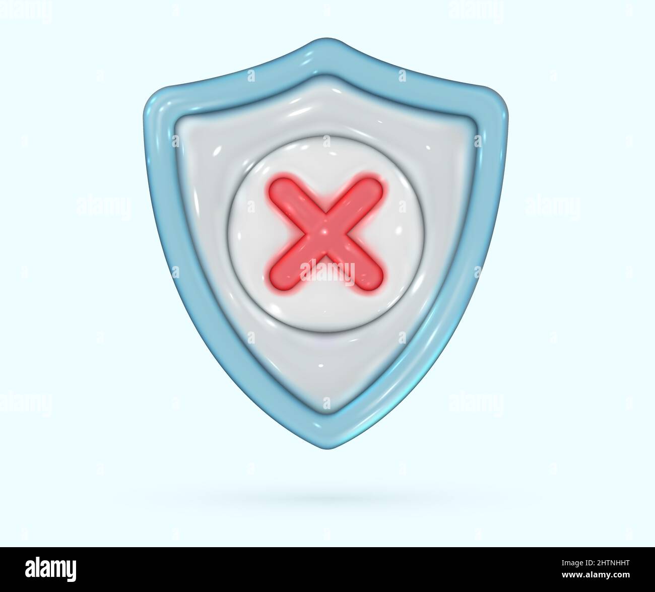 3d glossy shield in realistic style. Glass screen with cross wrong ...