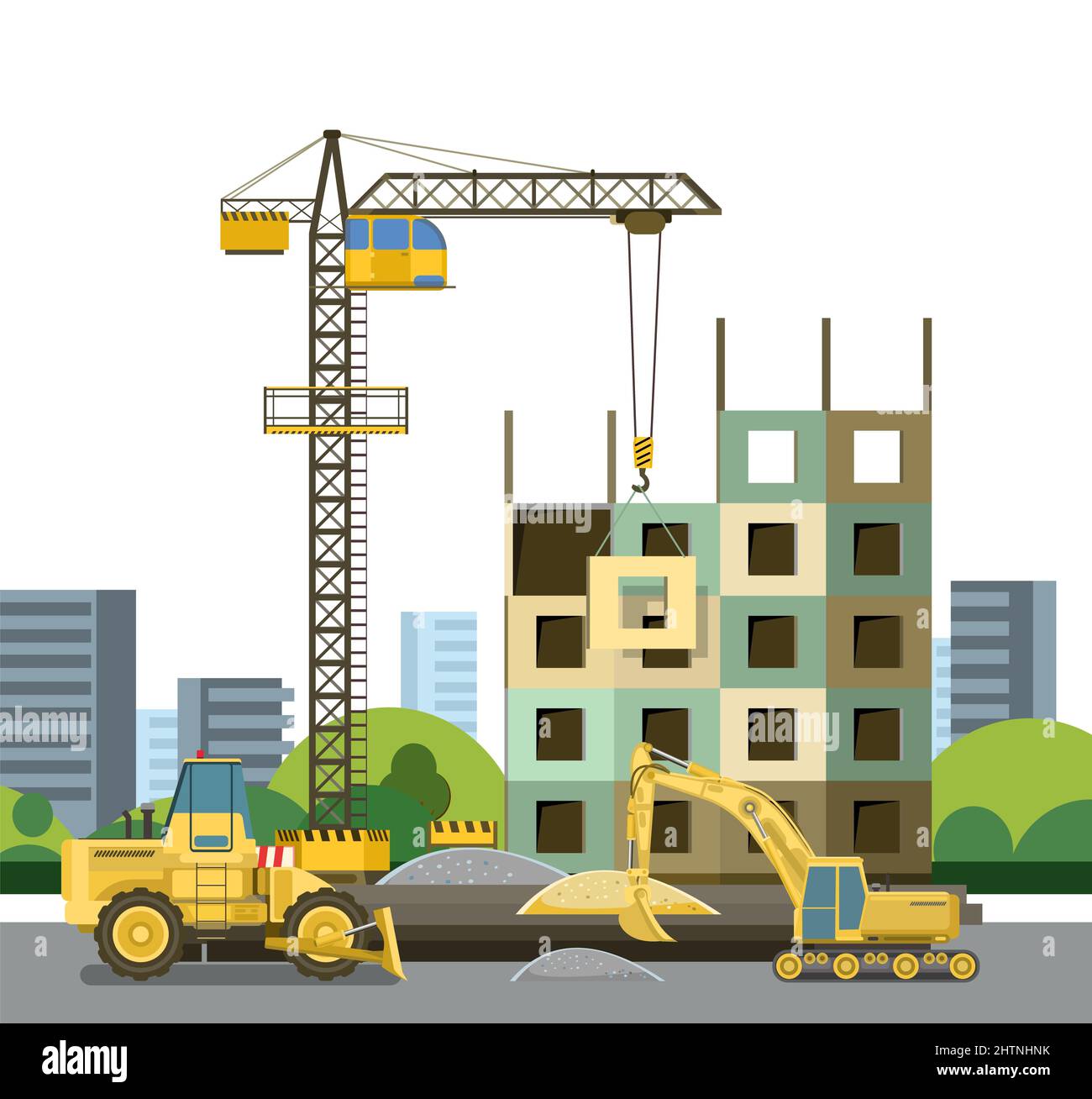 Construction of large city buildings. Residential houses and industrial ...