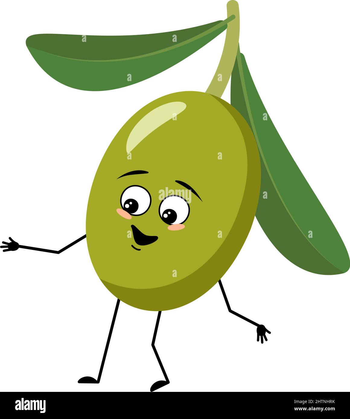Olive character with happy emotion, joyful face, smile eyes, arms and ...