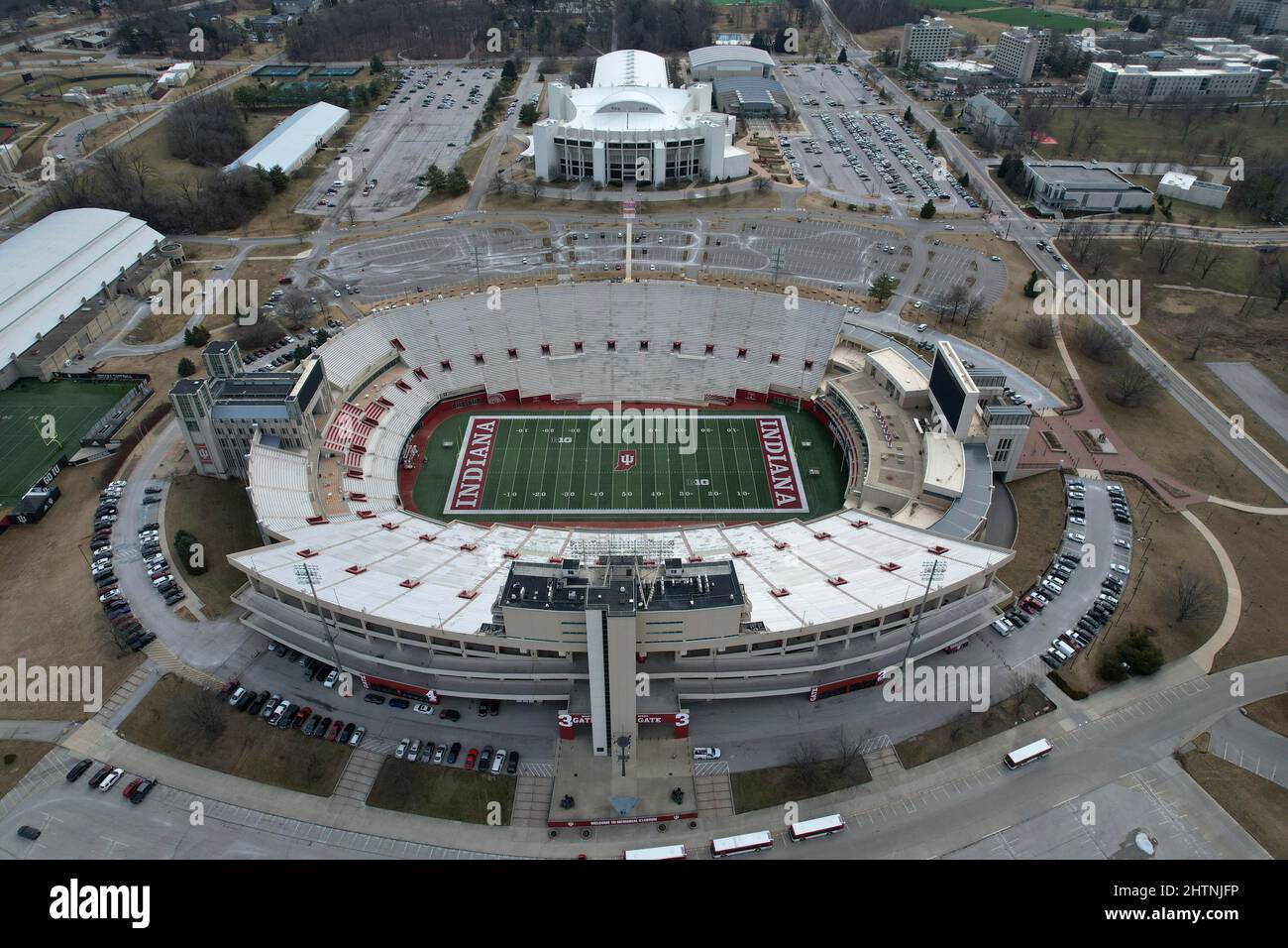 An aerial view of Memorial Stadium on the campus of Indiana University ...