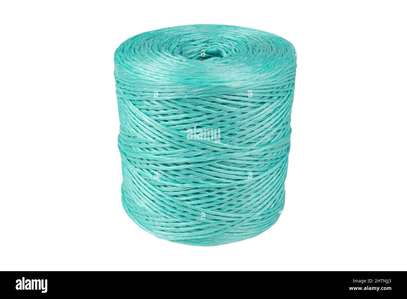 Coiled nylon rope isolated on white background. Blue rolled striped ...