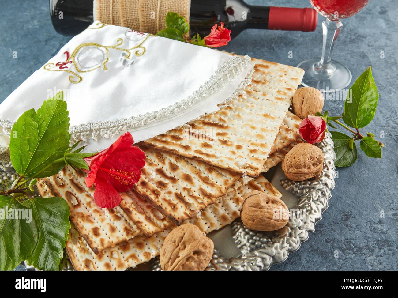 Pesach celebration concept - jewish Passover holiday. Matzah on ...
