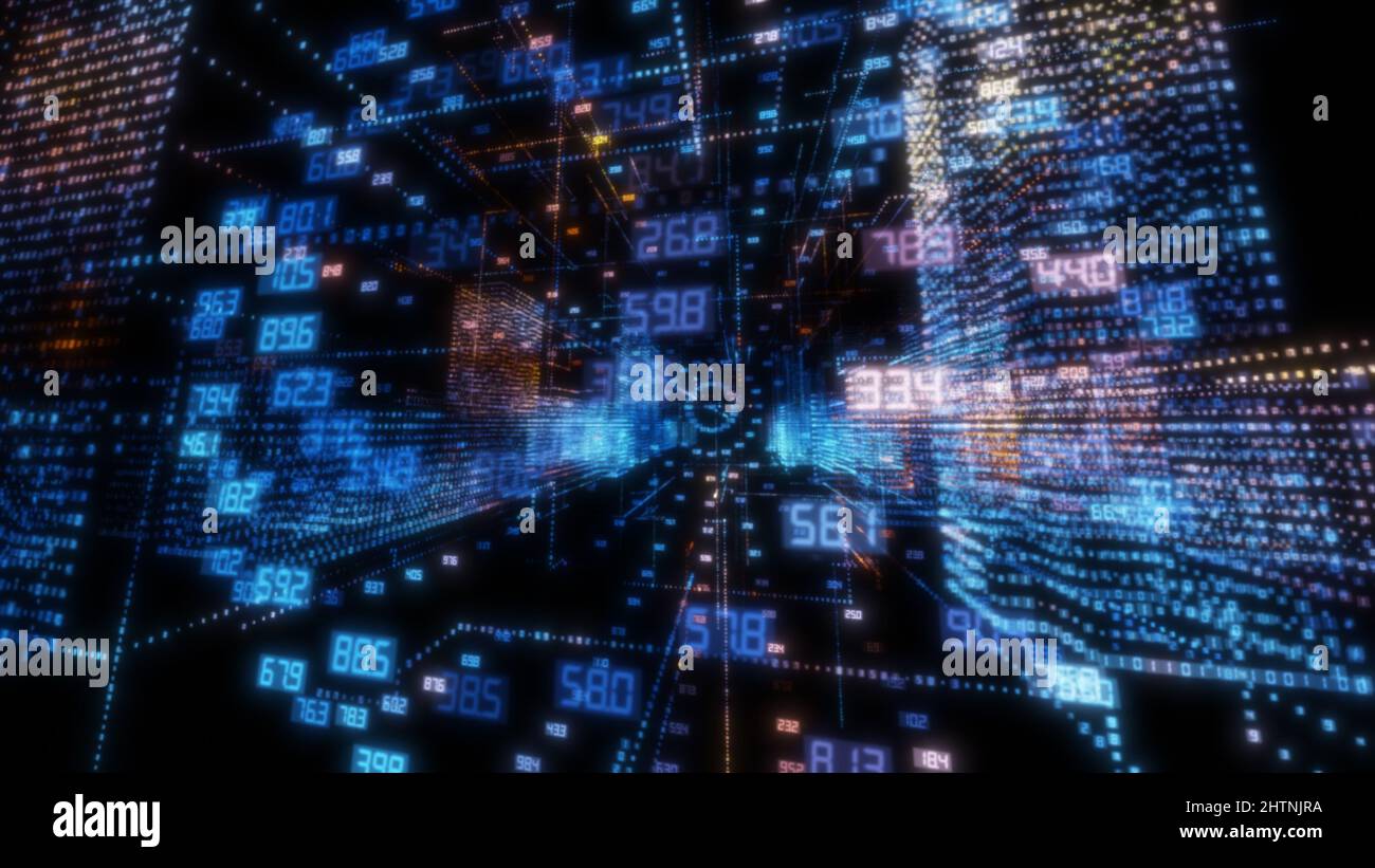 Abstract hologram 3D city with digital buildings Stock Photo - Alamy
