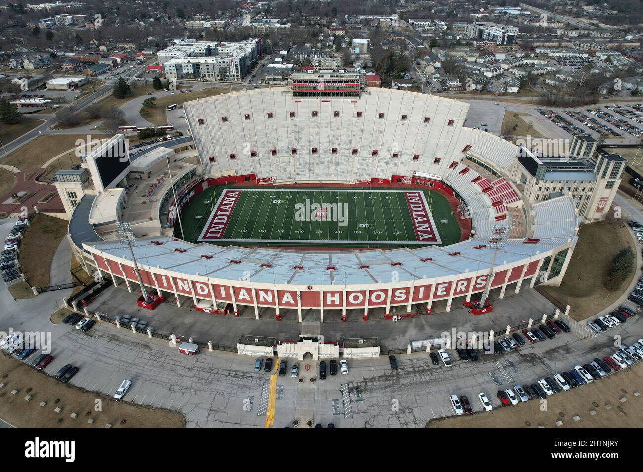 An aerial view of Memorial Stadium on the campus of Indiana University ...