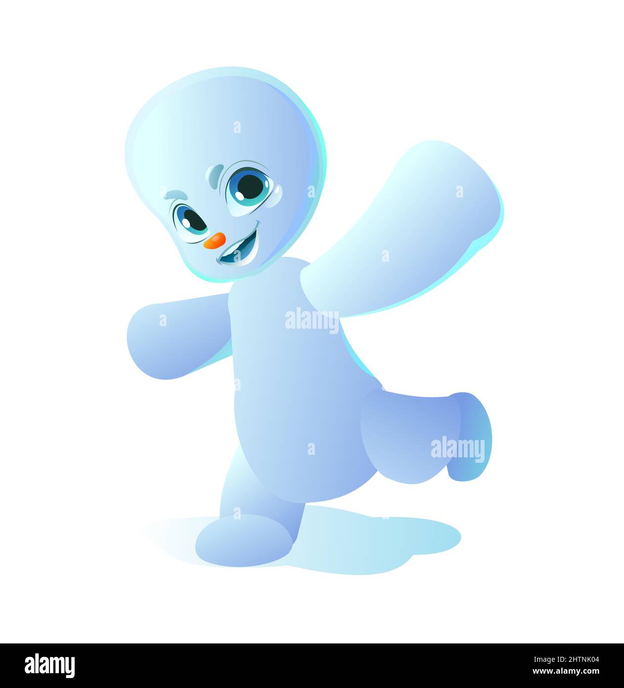 Little snowman running. Cartoon person stands and smiles. Fun style ...