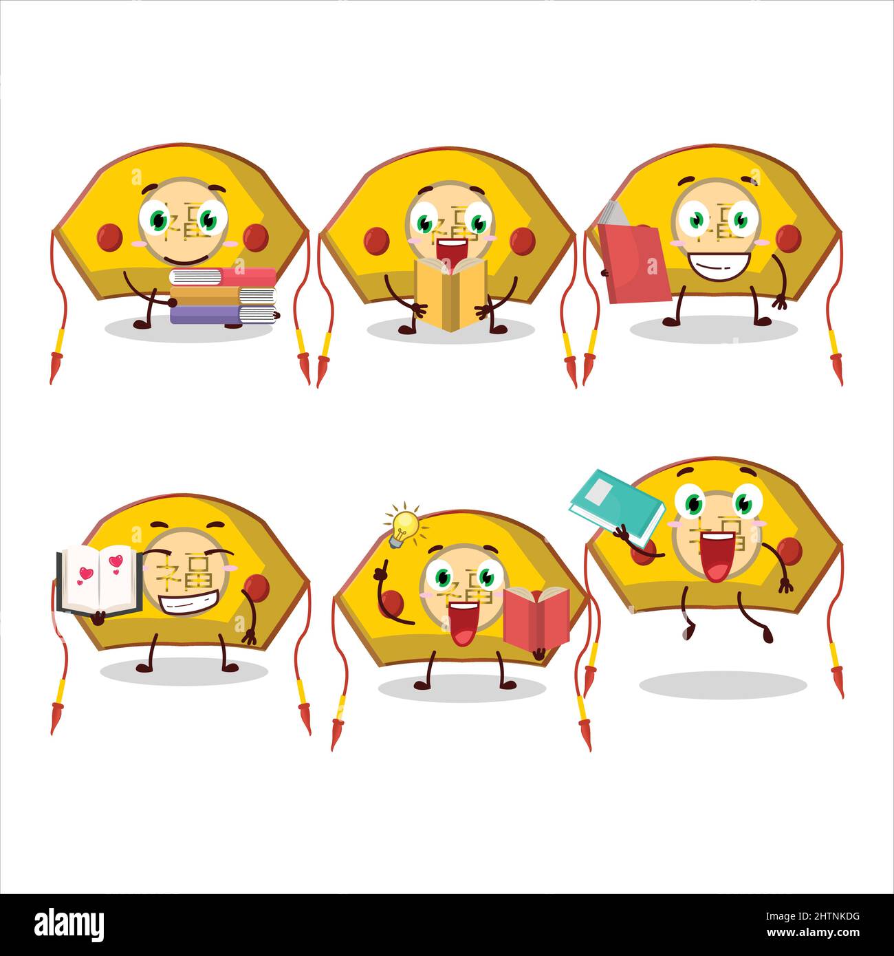 A picture of yellow chinese woman hat cartoon character concept reading ...