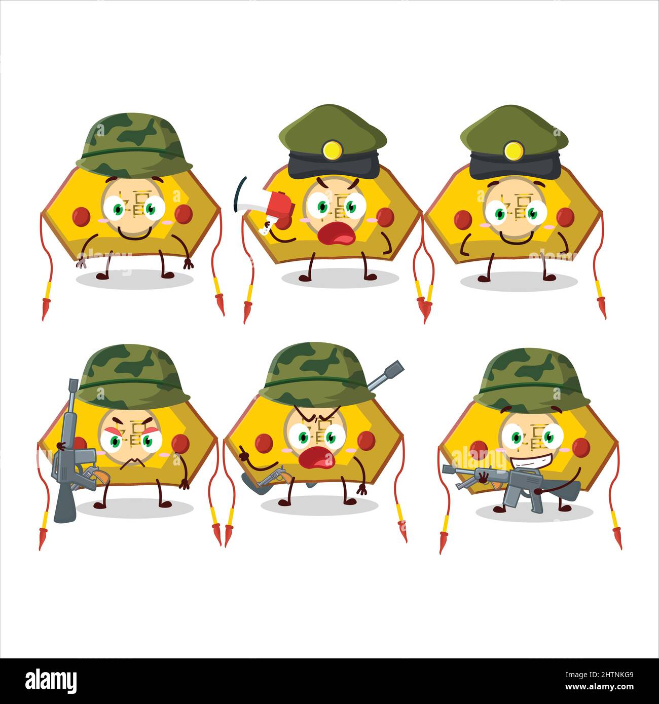 A charming soldier yellow chinese woman hat cartoon picture bring a gun ...