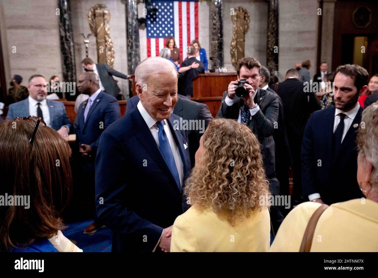 US President Joe Biden speaks with Representative Debbie Wasserman ...