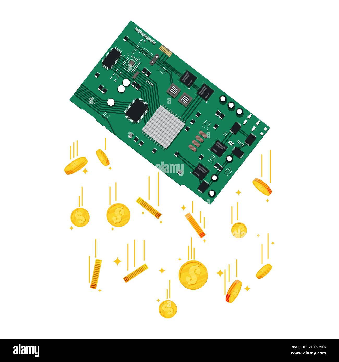 Huge Computer PCB Chip and Golden Dollar Coins Stock Vector Image & Art ...
