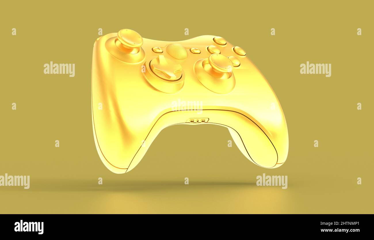 3d rendering gamepad with a trendy design isolated of a golden ...