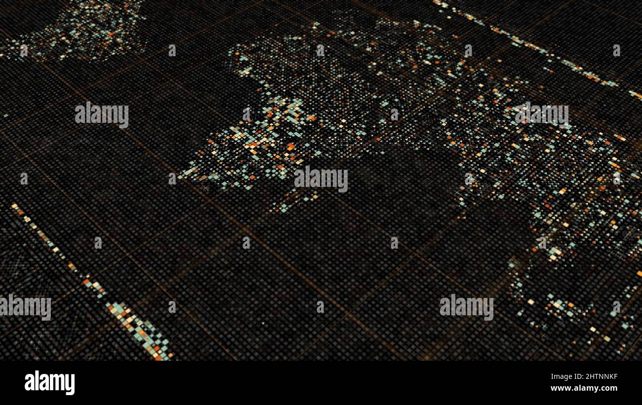 Point outline of continents on black background. Animation. Futuristic ...