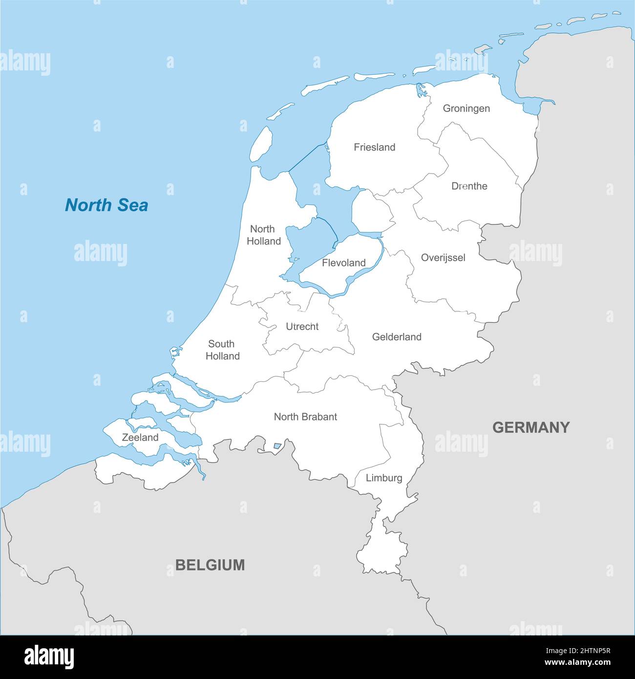 Political map of Netherlands with borders with borders of regions and ...