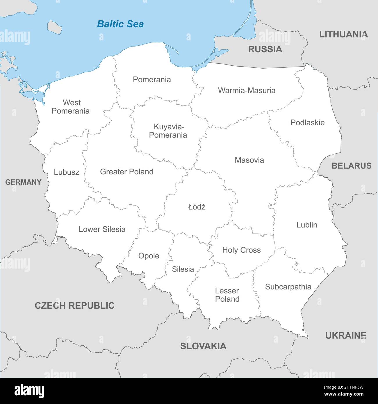 Political map of Poland with borders with borders of regions and ...