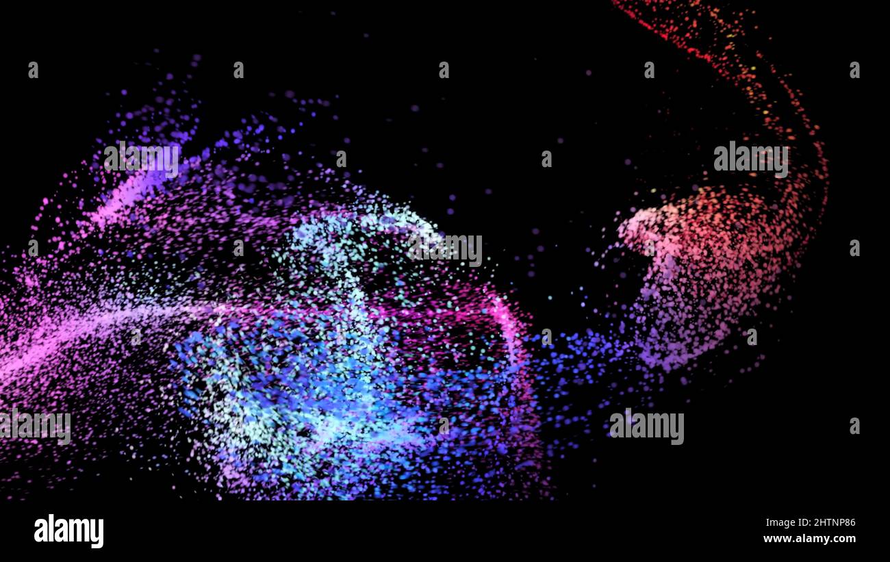 Chaotic movements of colored dots on a black background. Animation ...