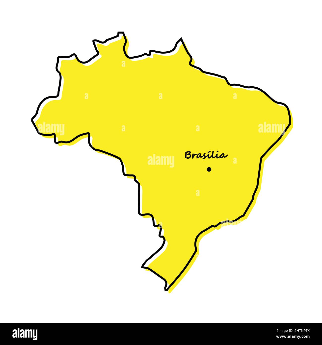 Simple outline map of Brazil with capital location. Stylized minimal ...
