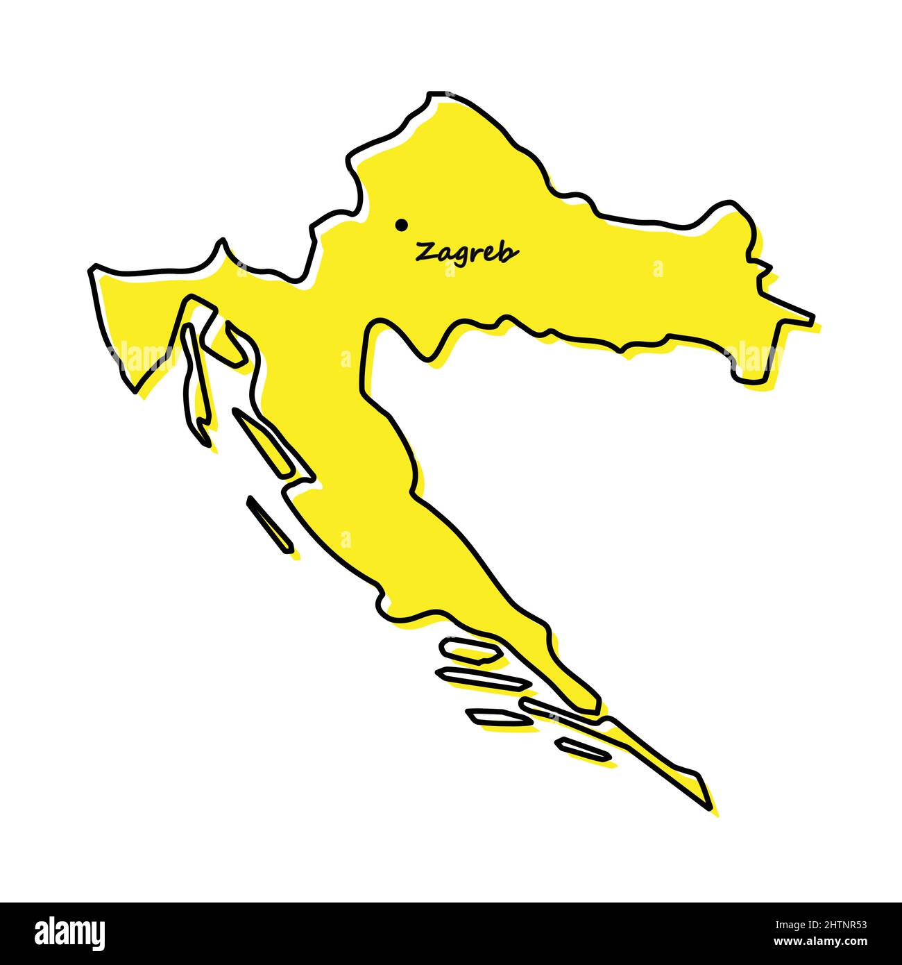Simple outline map of Croatia with capital location. Stylized minimal ...