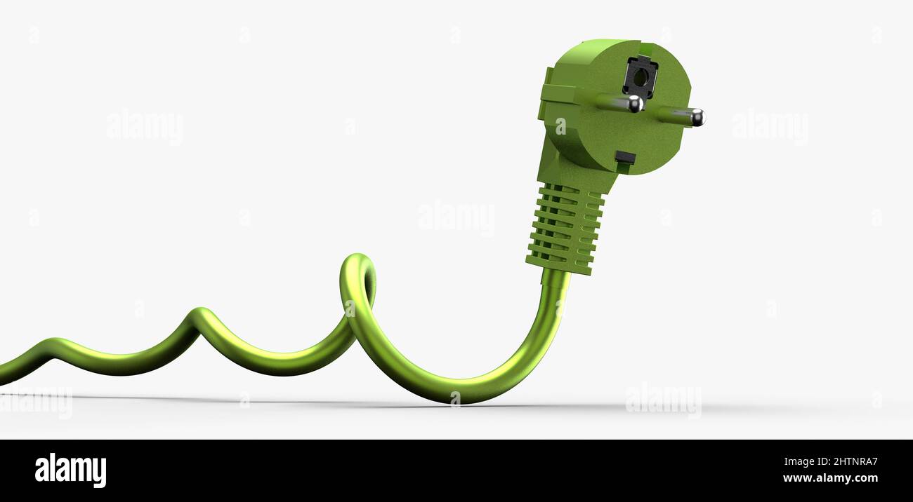 3d illustration of a green electric power plug isolated on white ...