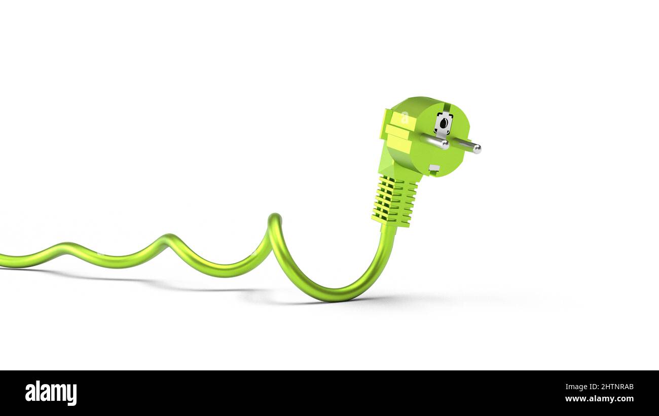 3d illustration of a green electric power plug isolated on white ...