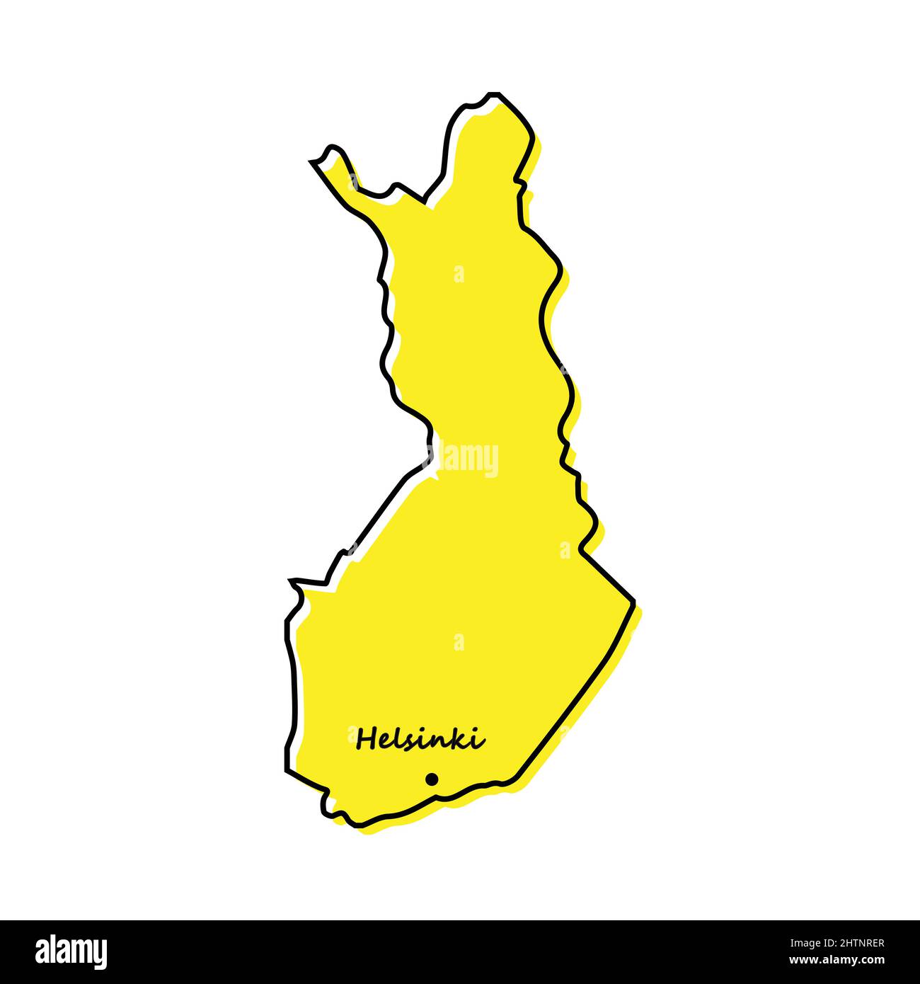 Simple outline map of Finland with capital location. Stylized minimal ...