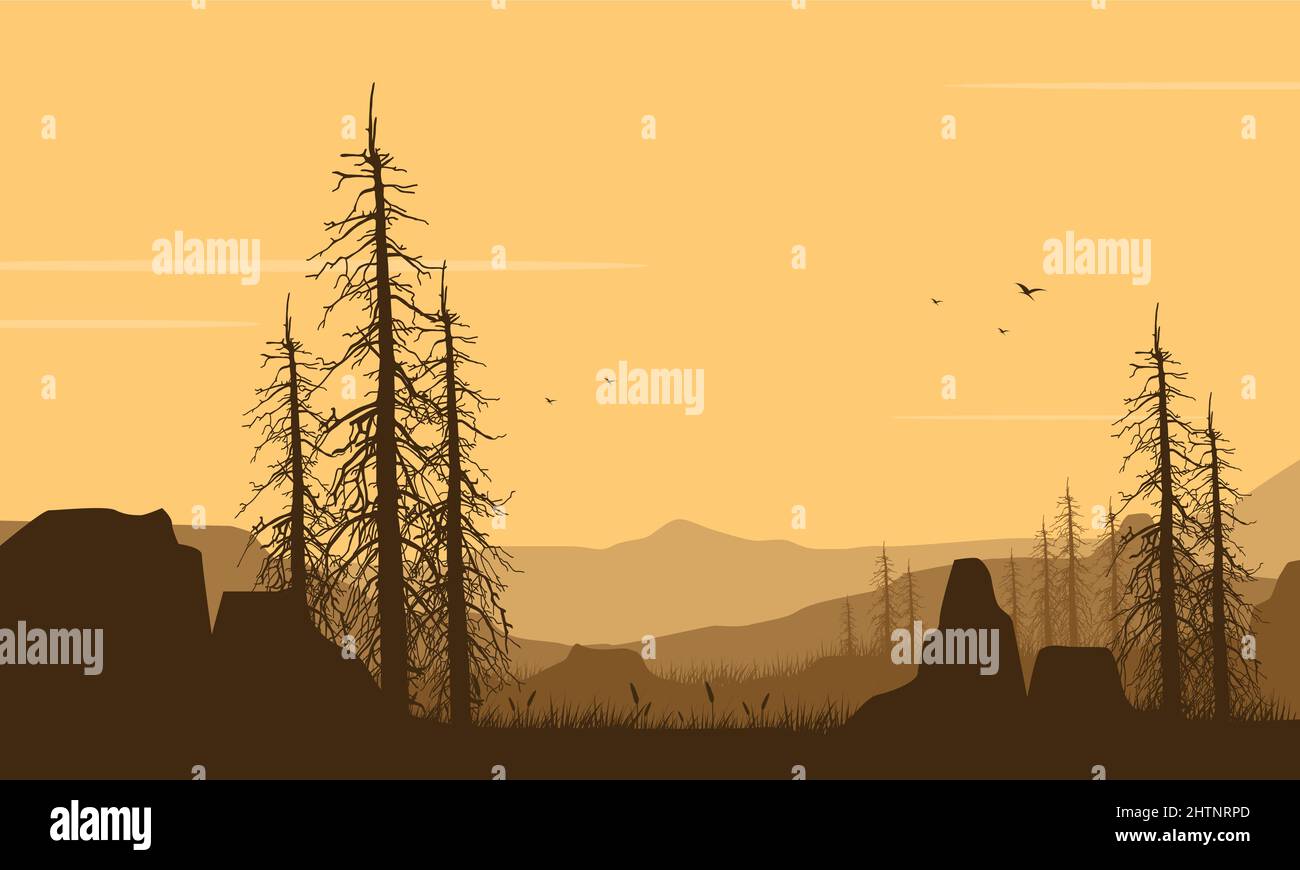 The beautiful view of the mountains from the edge of the cliff at dusk ...