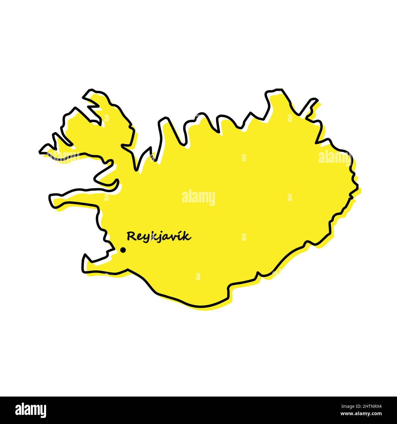 Simple outline map of Iceland with capital location. Stylized minimal ...